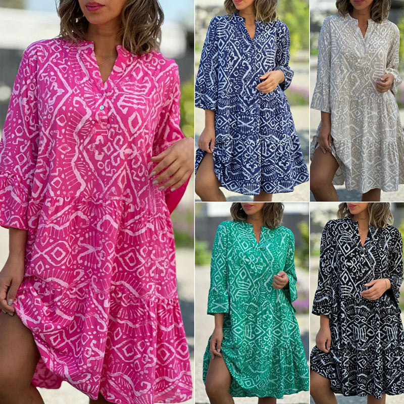 🌺Hot Sale 50% OFF⏳💐 Casual Loose Printed V-Neck Flowy Dress – rablaisie